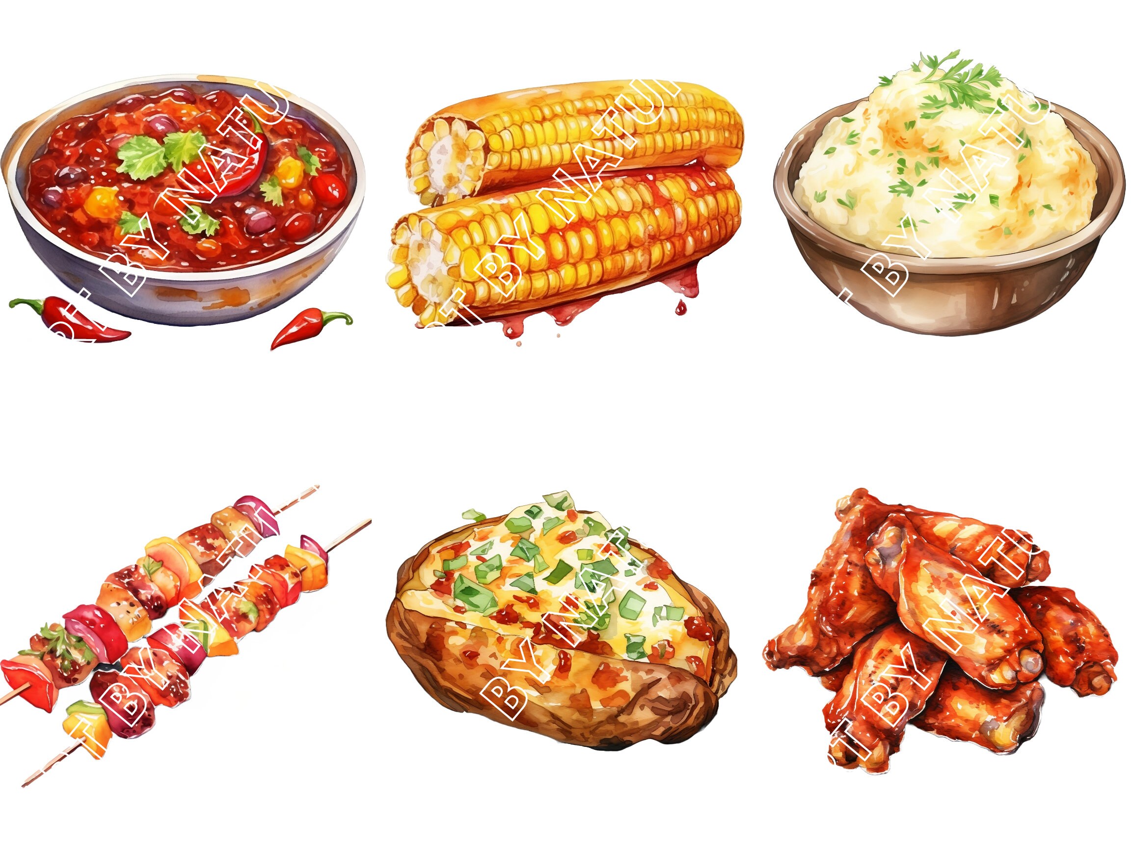 Watercolor Barbecue Clip Art BBQ Png Picnic Clipart Grill Food Clipart ...