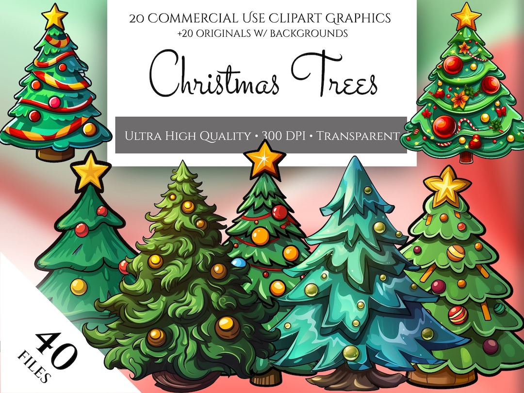 Christmas Tree PNG Clipart Pack for Commercial Use, Junk Journal ...