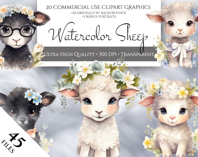 Baby Lamb Clipart, Watercolor Sheep PNG, Nursery Clipart, Baby Animal ...