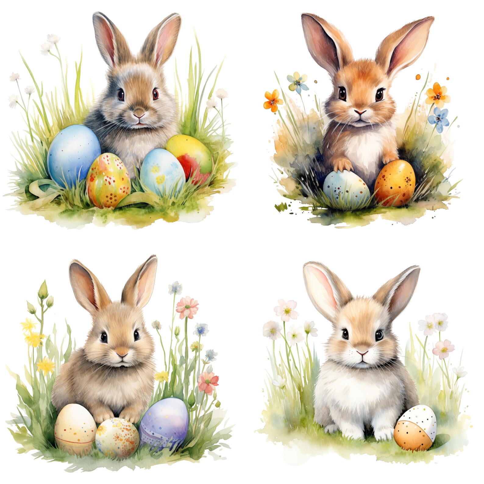 Watercolor Easter Bunny Clipart, Spring Rabbit Illustration (digital ...