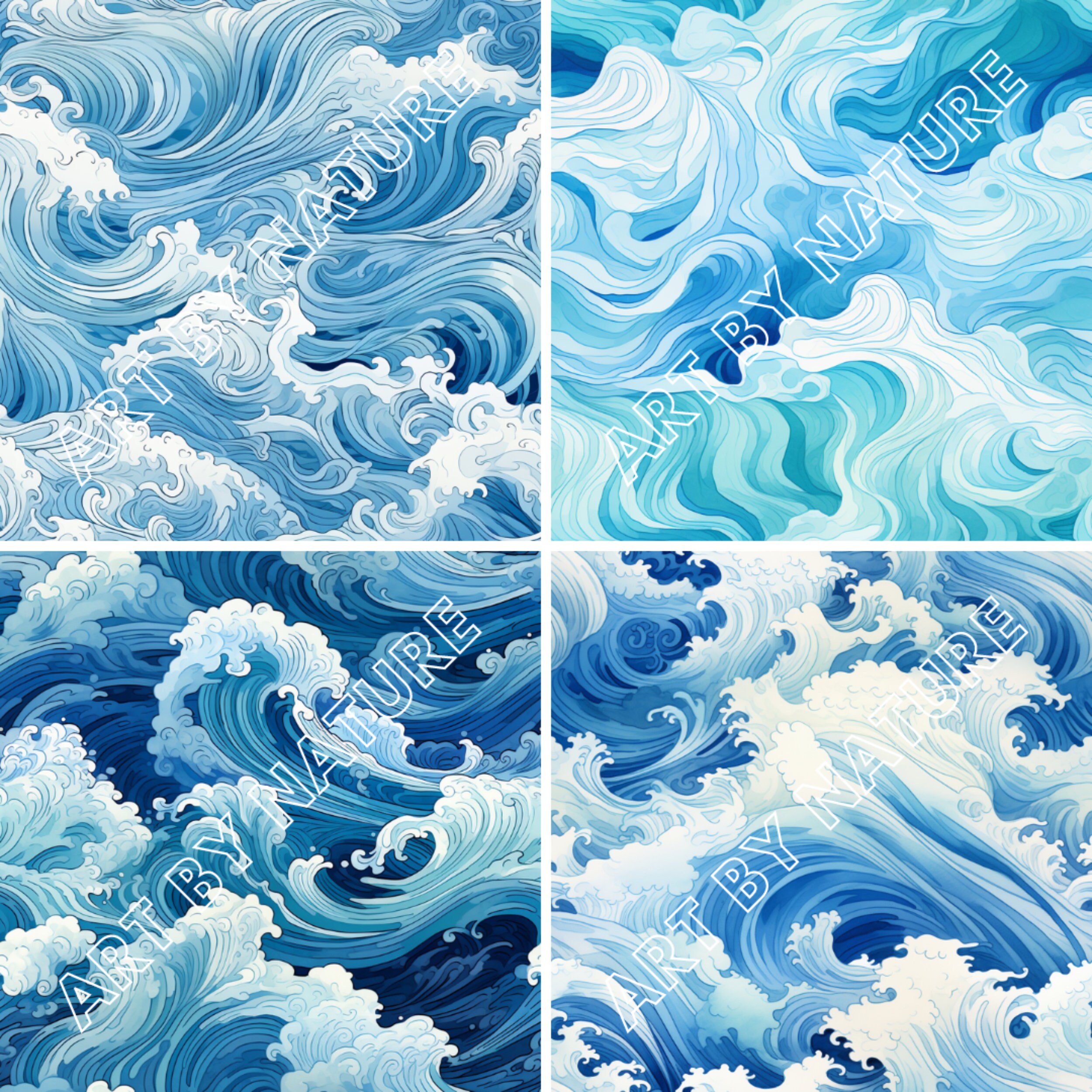 Ocean Wave Patterns Digital Paper, 20 High Quality Seamless Waves ...