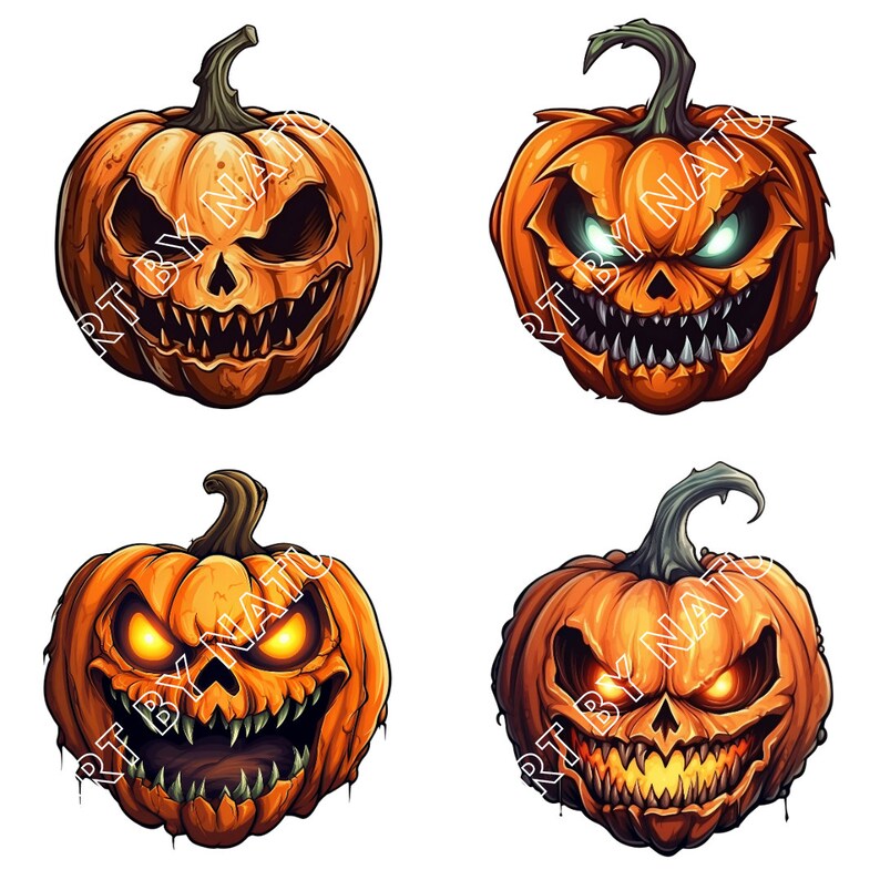 Scary Halloween Pumpkin Clipart Pack High Quality Pngs - Etsy