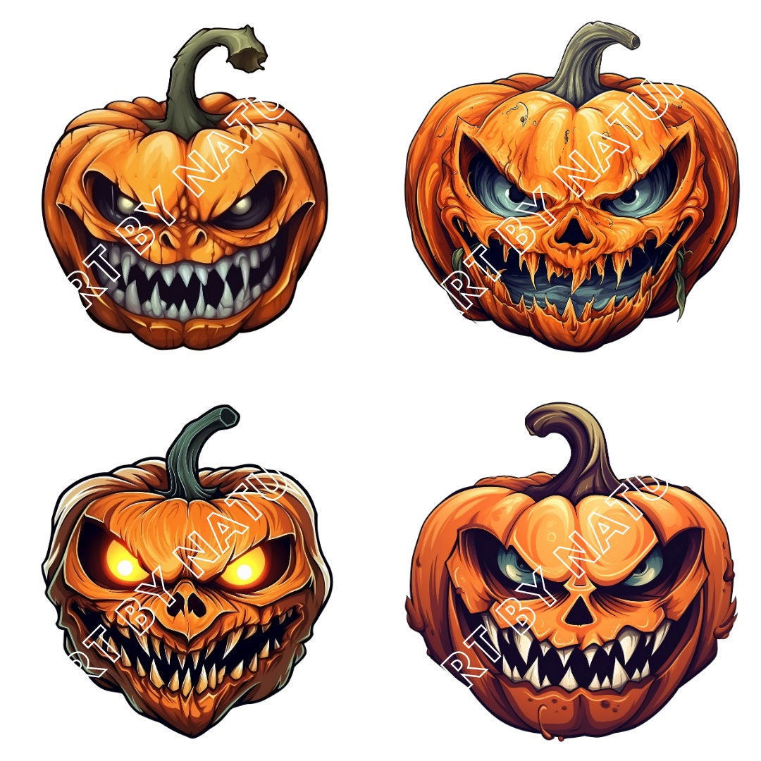 Scary Halloween Pumpkin Clipart Pack, High Quality Pngs Digital Planner ...