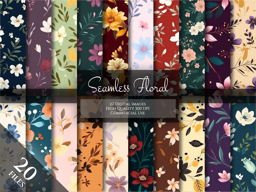 Seamless Floral Digital Paper: 20 Flower Print Backgrounds (4096x4096 ...