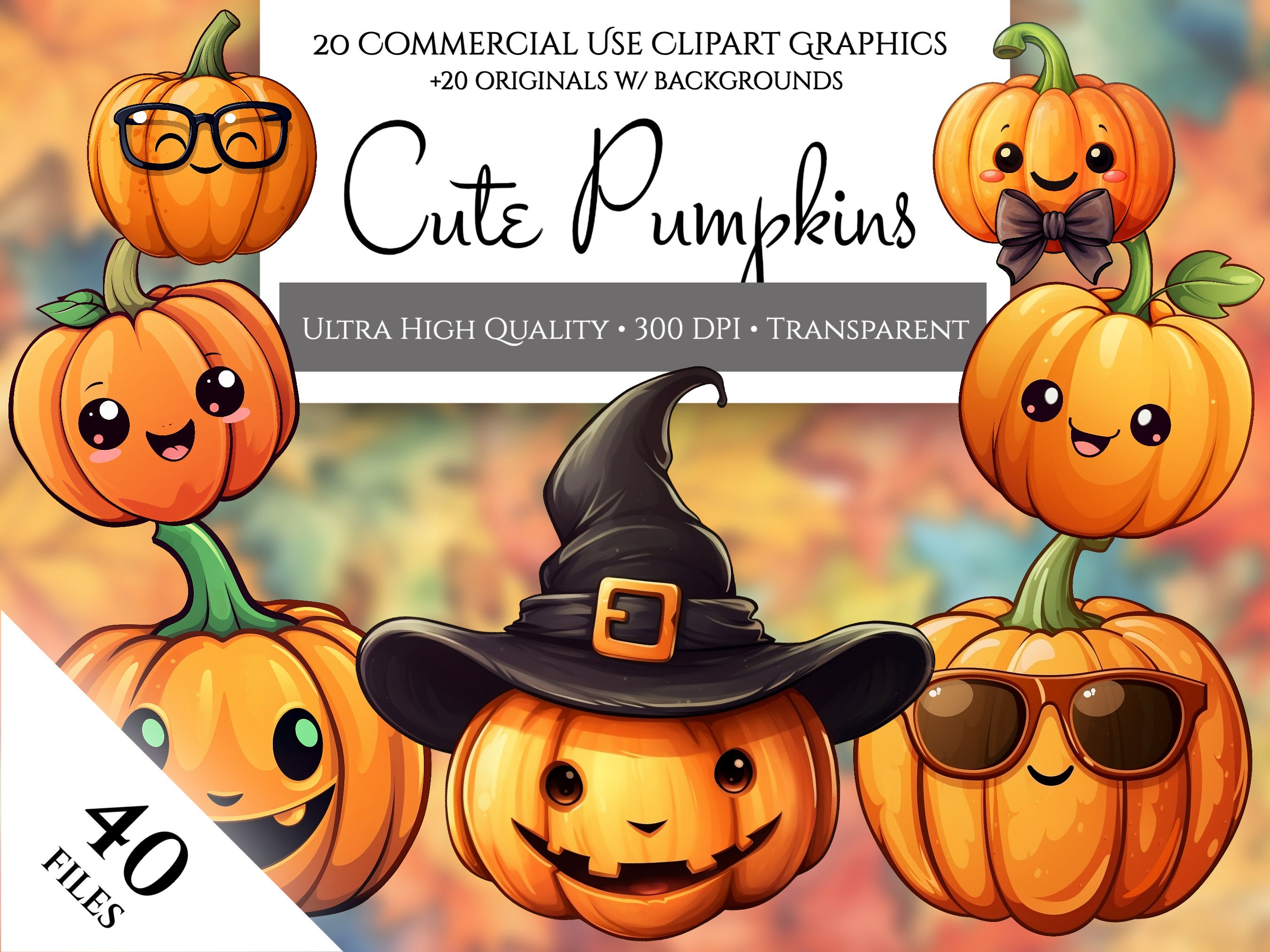 Cute Halloween Pumpkin Clipart Pack, High Quality Pngs Digital Planner ...