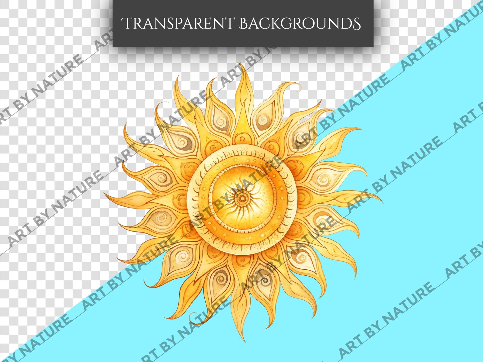 15 Watercolor Sun Summer Clipart Pack, Warm Sun Png Clipart for ...