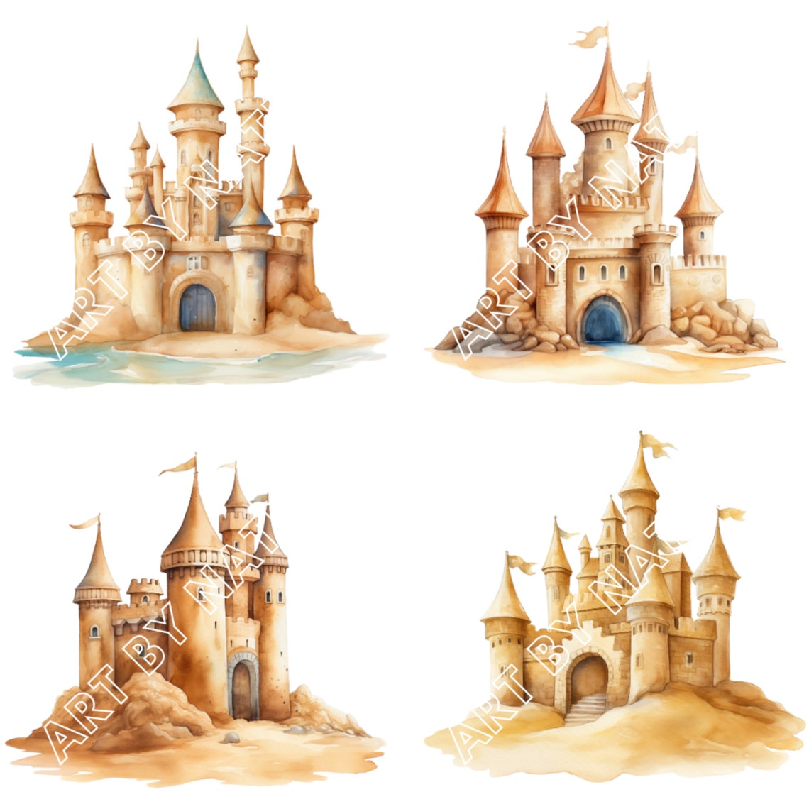 Watercolor Sandcastle Clipart Pack, 19 High Quality PNG Sandcastle ...