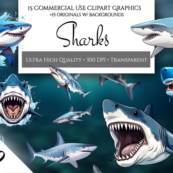 Shark Clipart - Etsy