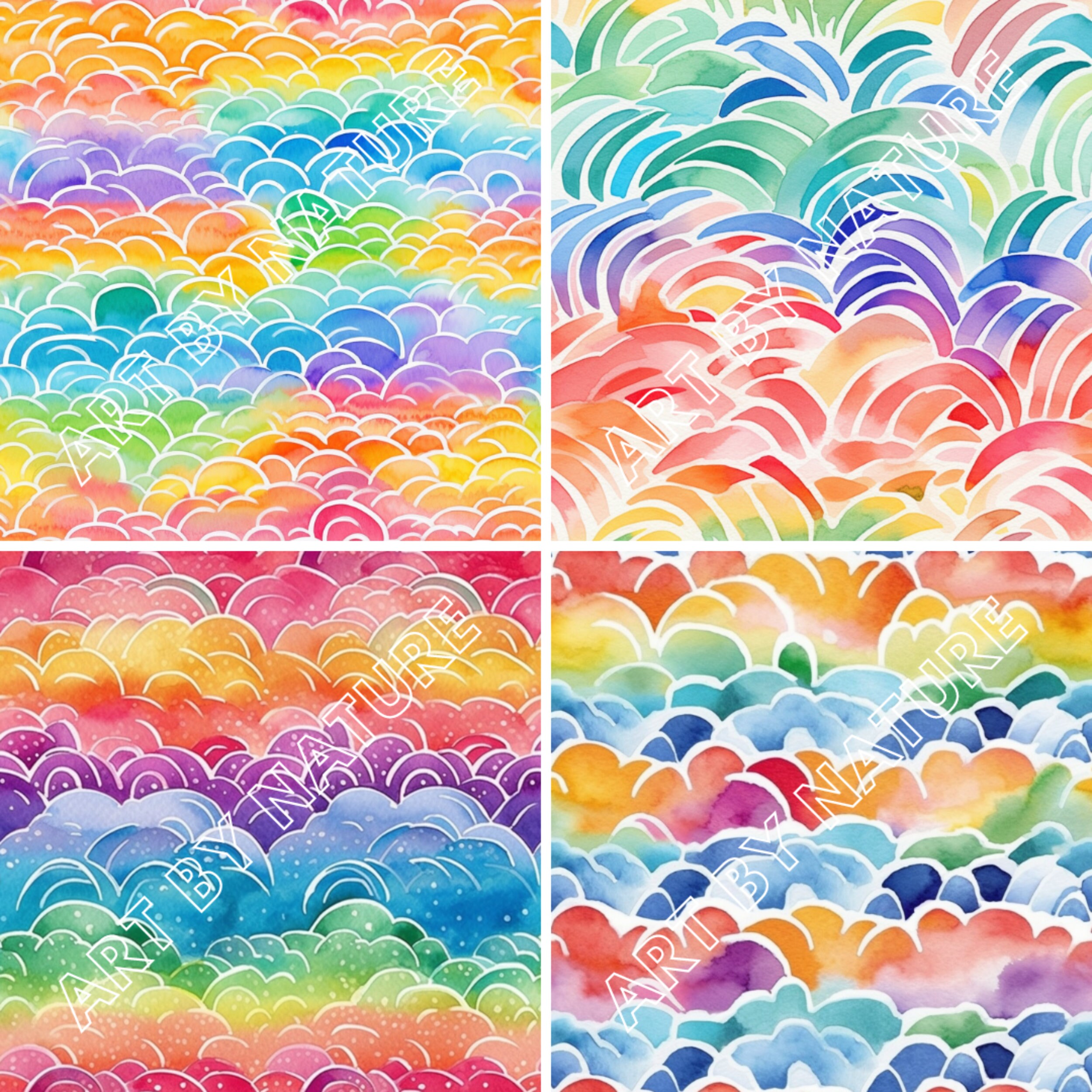 20 Watercolor Rainbows Digital Paper, Printable Seamless Textures ...
