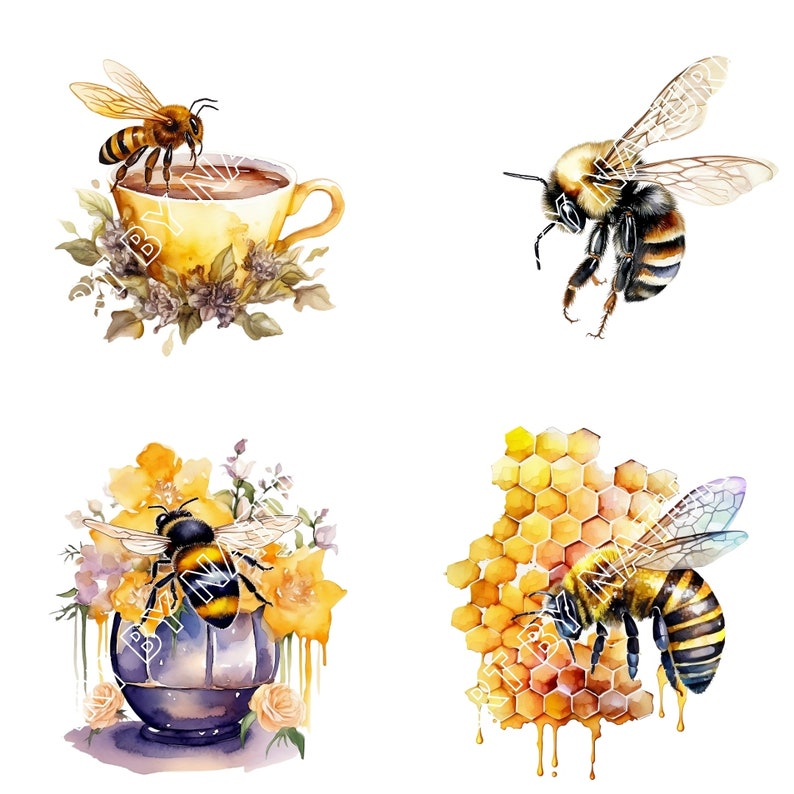 Watercolor Bumblebee Clipart Pack | Summer Clipart | Floral Honeybee ...