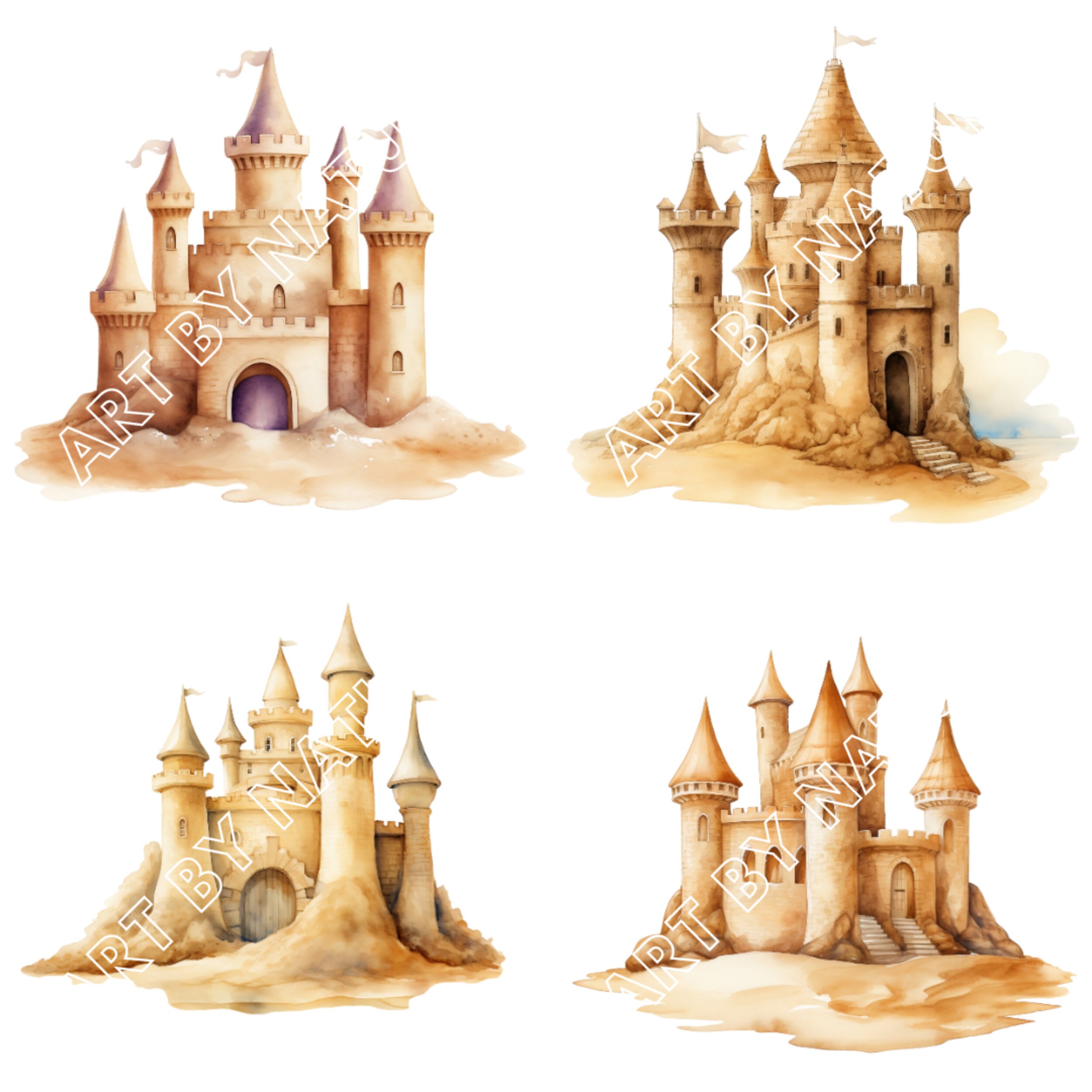 Watercolor Sandcastle Clipart Pack, 19 High Quality PNG Sandcastle ...
