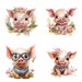 Adorable Watercolor Pigs Clipart Bundle Cute Floral Piglets - Etsy