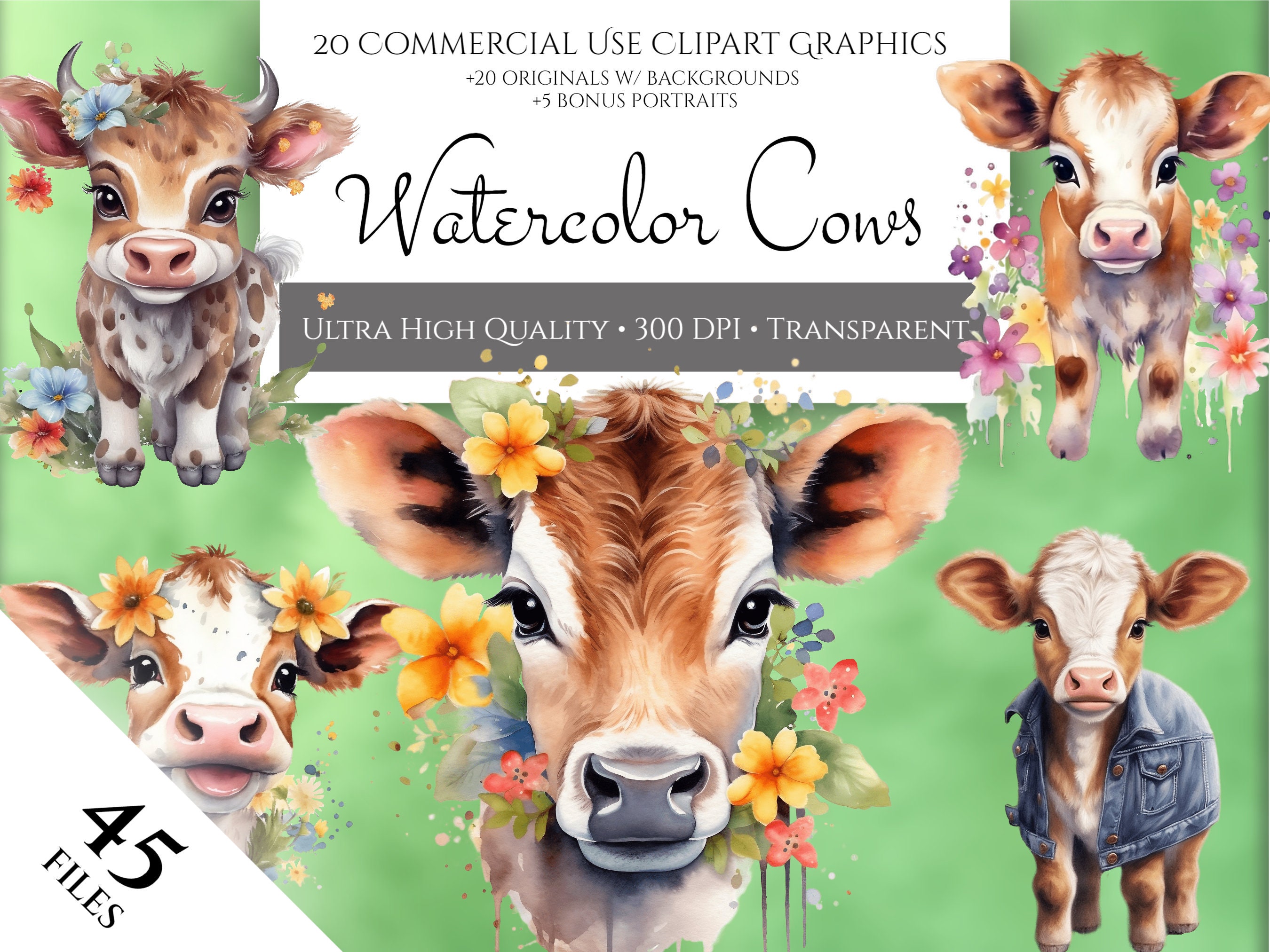 Baby Cows PNG Bundle, Watercolor Baby Cows Printable Clipart for ...