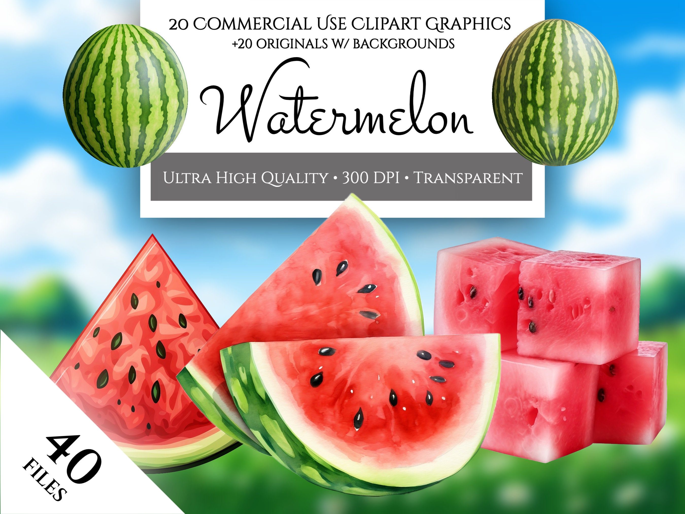 Watermelon Watercolor Clipart Bundle Refreshing Summer Watermelon ...