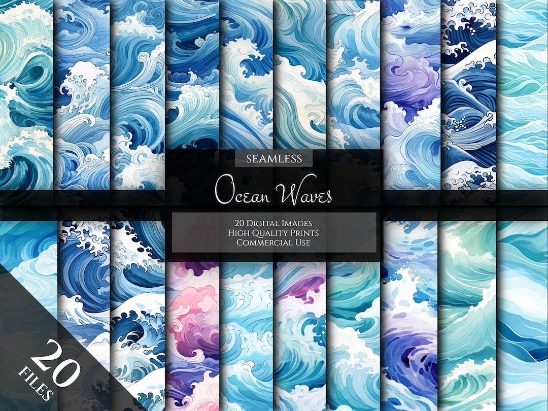 Ocean Wave Patterns Digital Paper, 20 High Quality Seamless Waves ...
