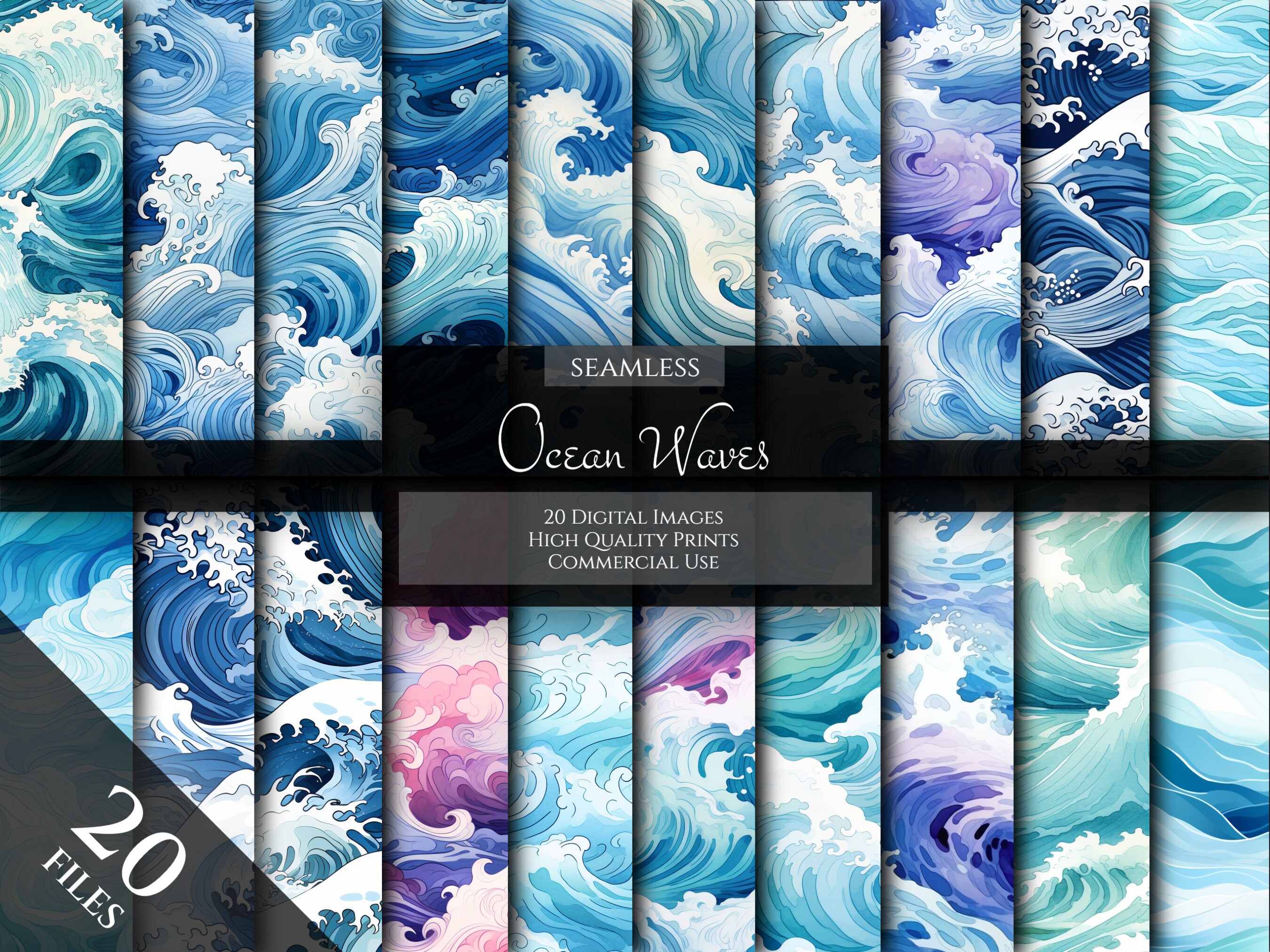Ocean Wave Patterns Digital Paper, 20 High Quality Seamless Waves ...