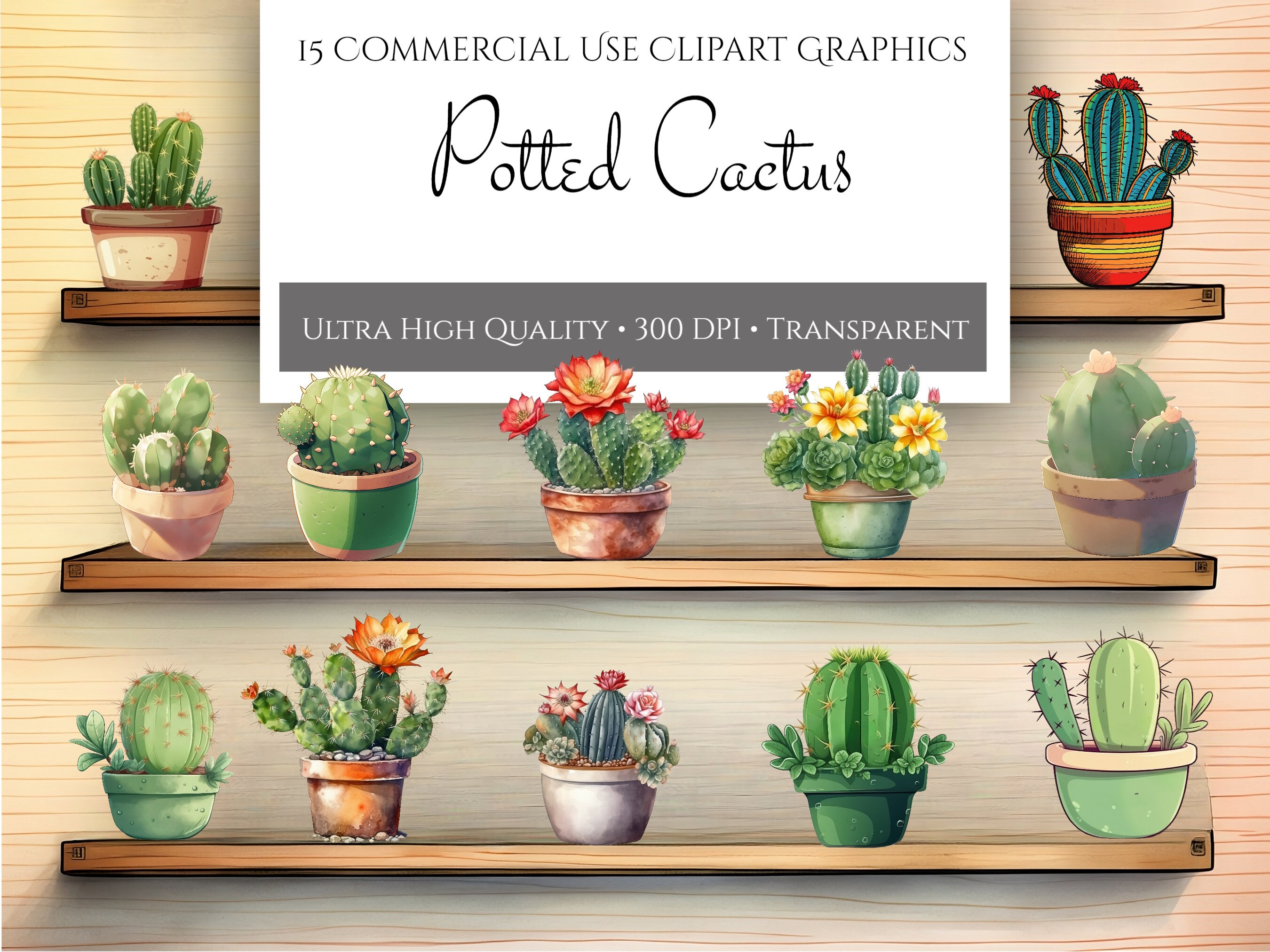 Cactus Clipart Pack, Beautiful Digital Png Desert Cactus Graphics ...