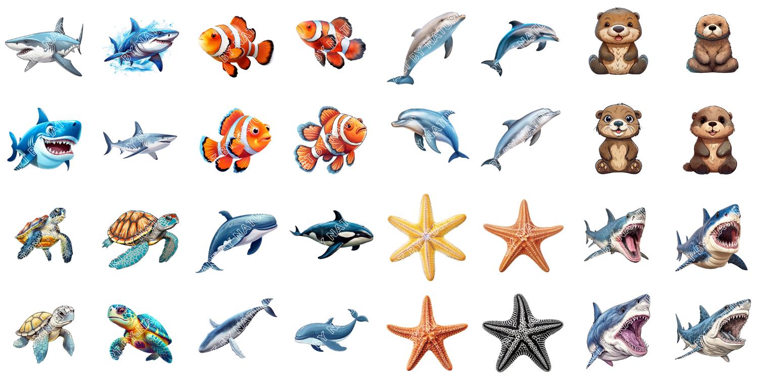 Sea Creatures Clipart Pack, Clipart for Commercial Use, Transparent ...
