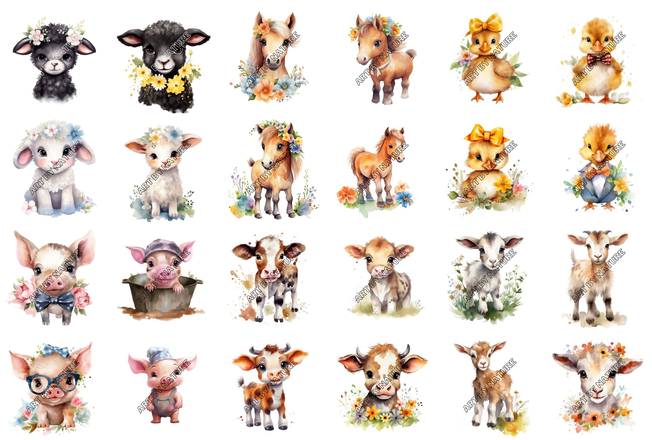 Farm Animals Clipart Mega Bundle Watercolor Printable Transparent Pngs ...