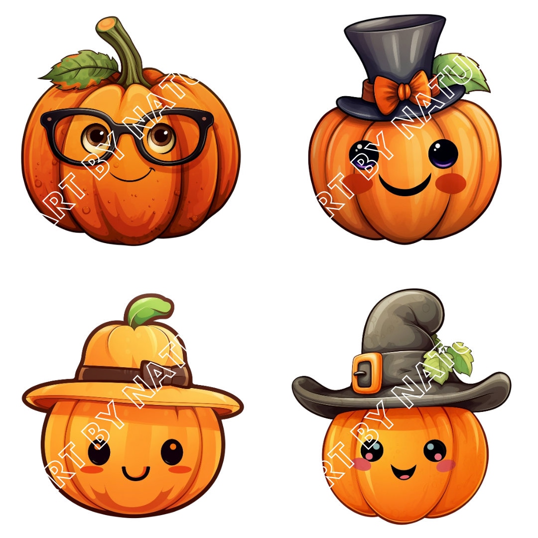 Cute Halloween Pumpkin Clipart Pack, High Quality Pngs Digital Planner ...