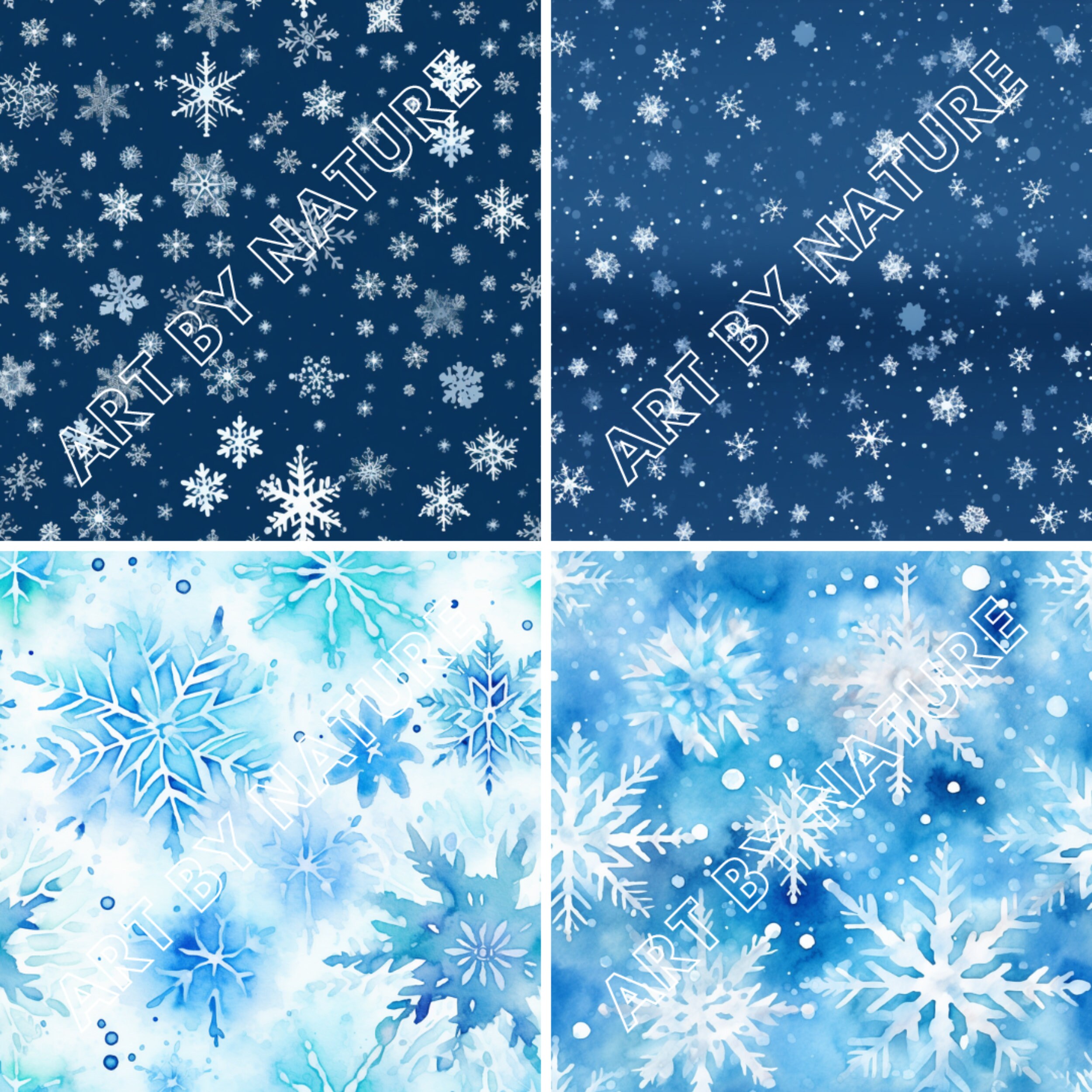 Watercolor Snowflakes Digital Paper, 20 High Quality Seamless Snowflake ...