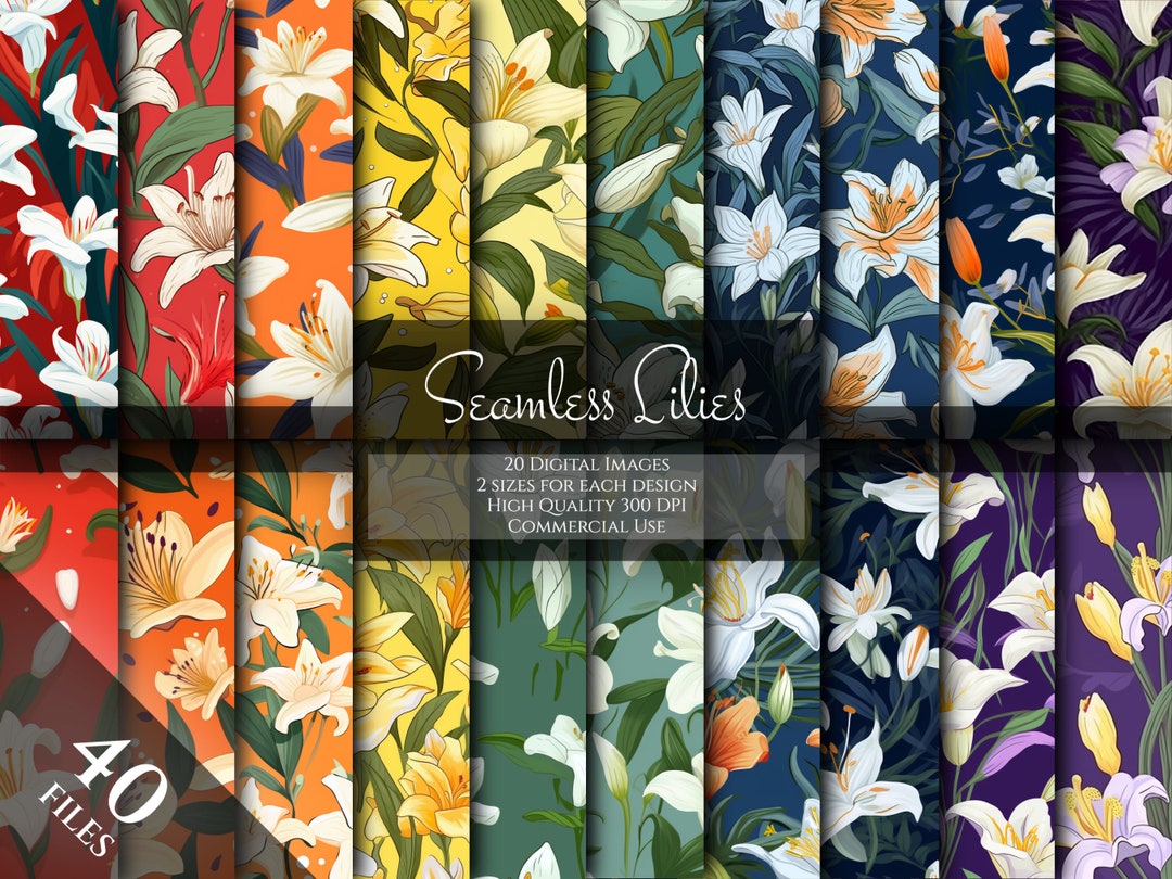 Lily Digital Paper, Lily Seamless Pattern for Commercial Use, Cartoon ...