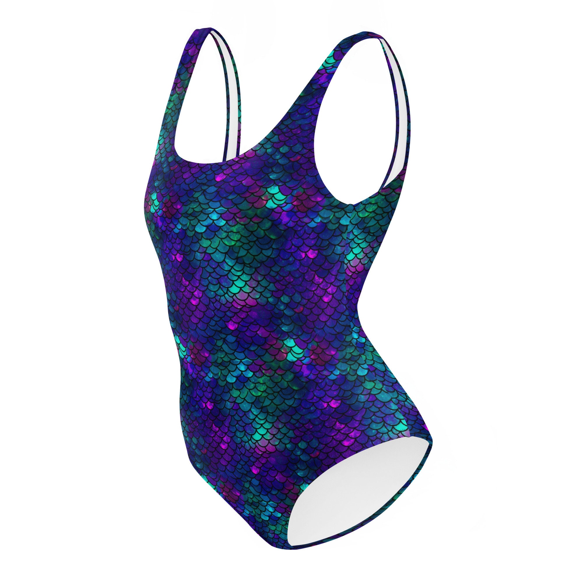 Mermaid / Rainbow Fish Scale All-over Pattern One-piece Swimsuit - Blue ...