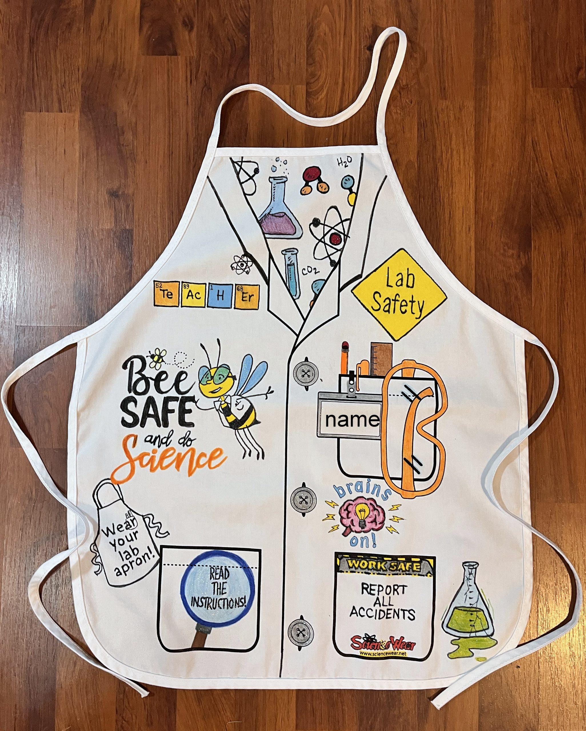 Science Teacher Apron - Bee Safe Science, Hand-illustrated - Etsy
