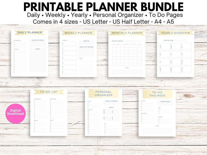 Printable Planner Bundle | Daily, Weekly, Monthly, Yearly, to Do Lists ...