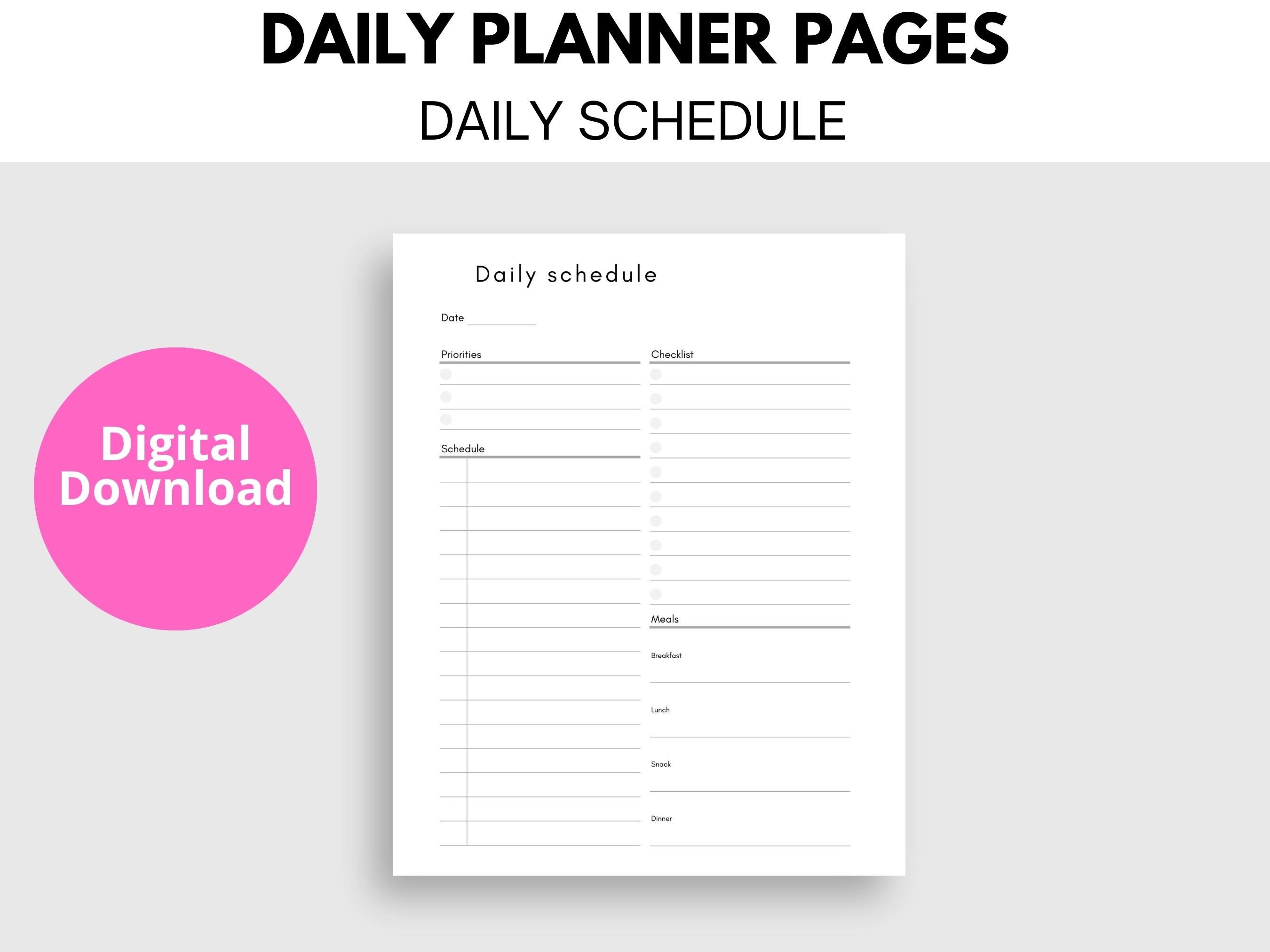 Printable Daily Planner Pages Daily Schedule Daily to Do List Daily ...