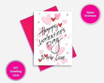 Printable Valentine Card, Printable Heart Valentine's Day Card ...