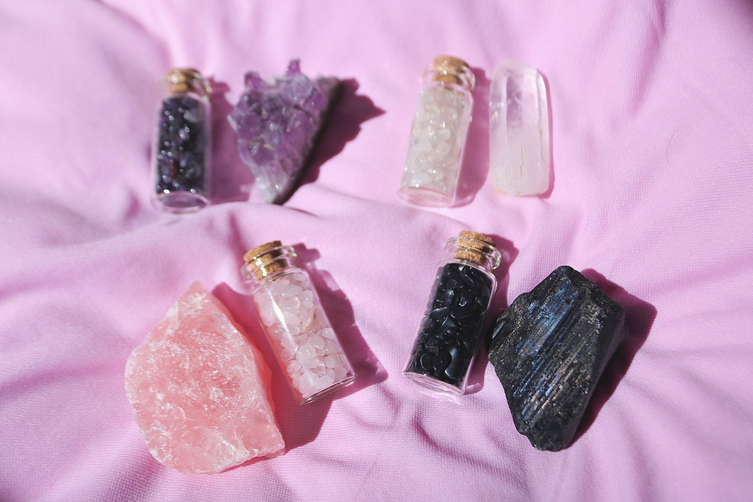 Rose Quartz, Amethyst, Clear Quartz, or Black Obsidian Mini Jar Chips ...