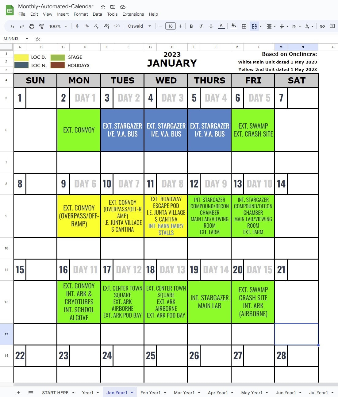 Calendar Template for Film Productions in Google Sheet - Etsy