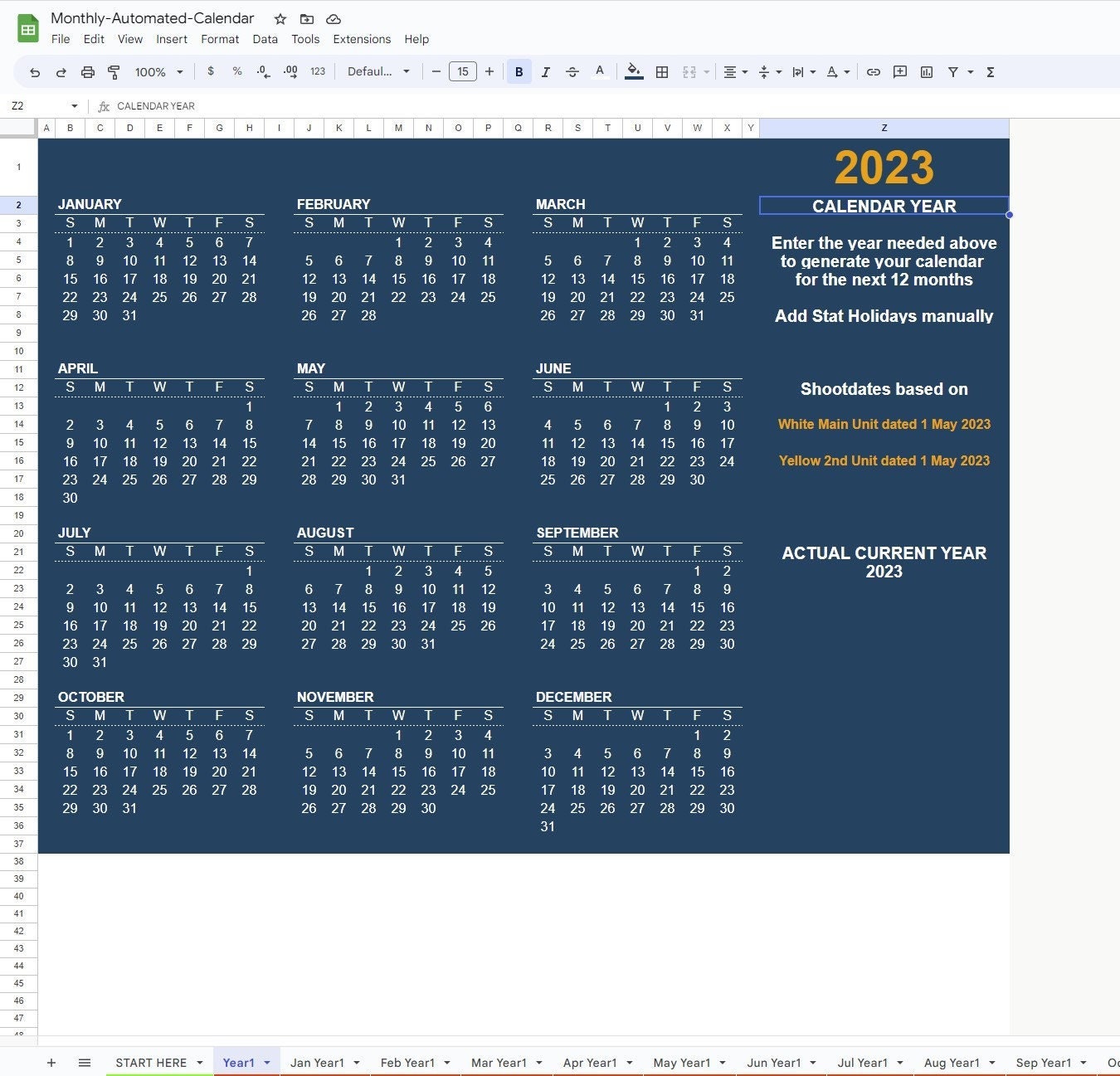 Calendar Template for Film Productions in Google Sheet - Etsy