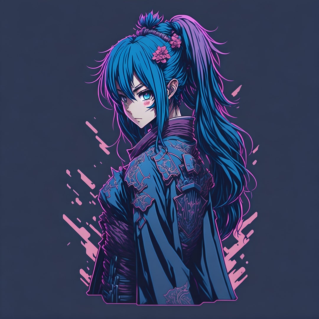 Samurai Anime Girl - Blue - Etsy