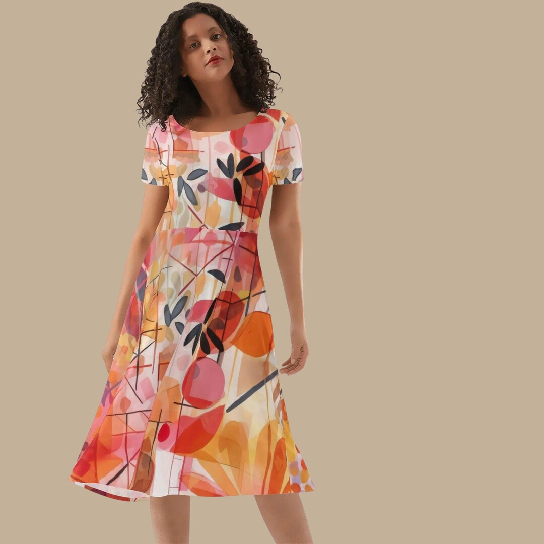 Spring Floral Midi Dress for Women Modern Abstract Print A-line - Etsy