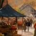 Autumn in the Market Town Vintage Style Landscape Oil Painting ...