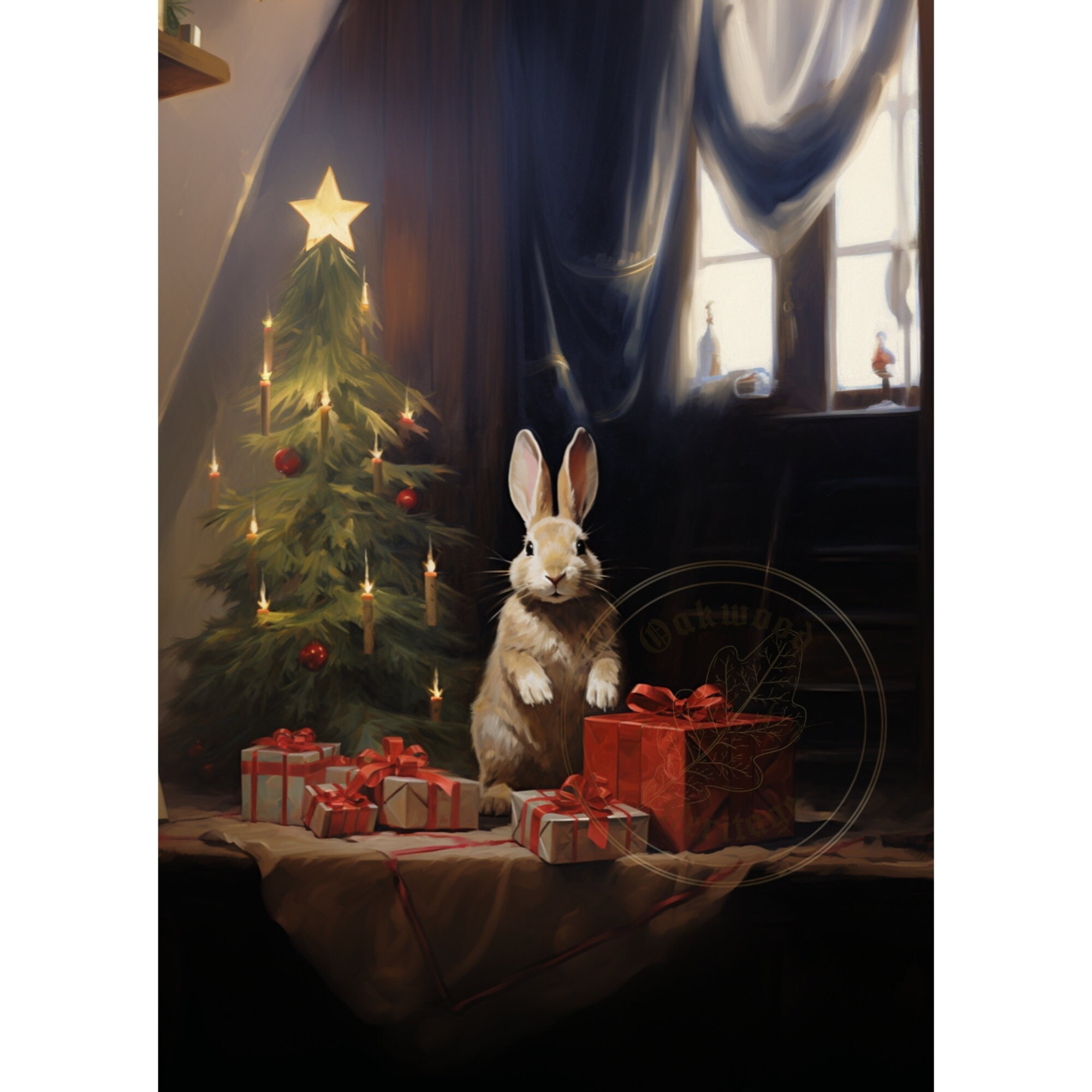Christmas Bunny Festive Holiday Wall Art Decor Pet Picture Vintage ...