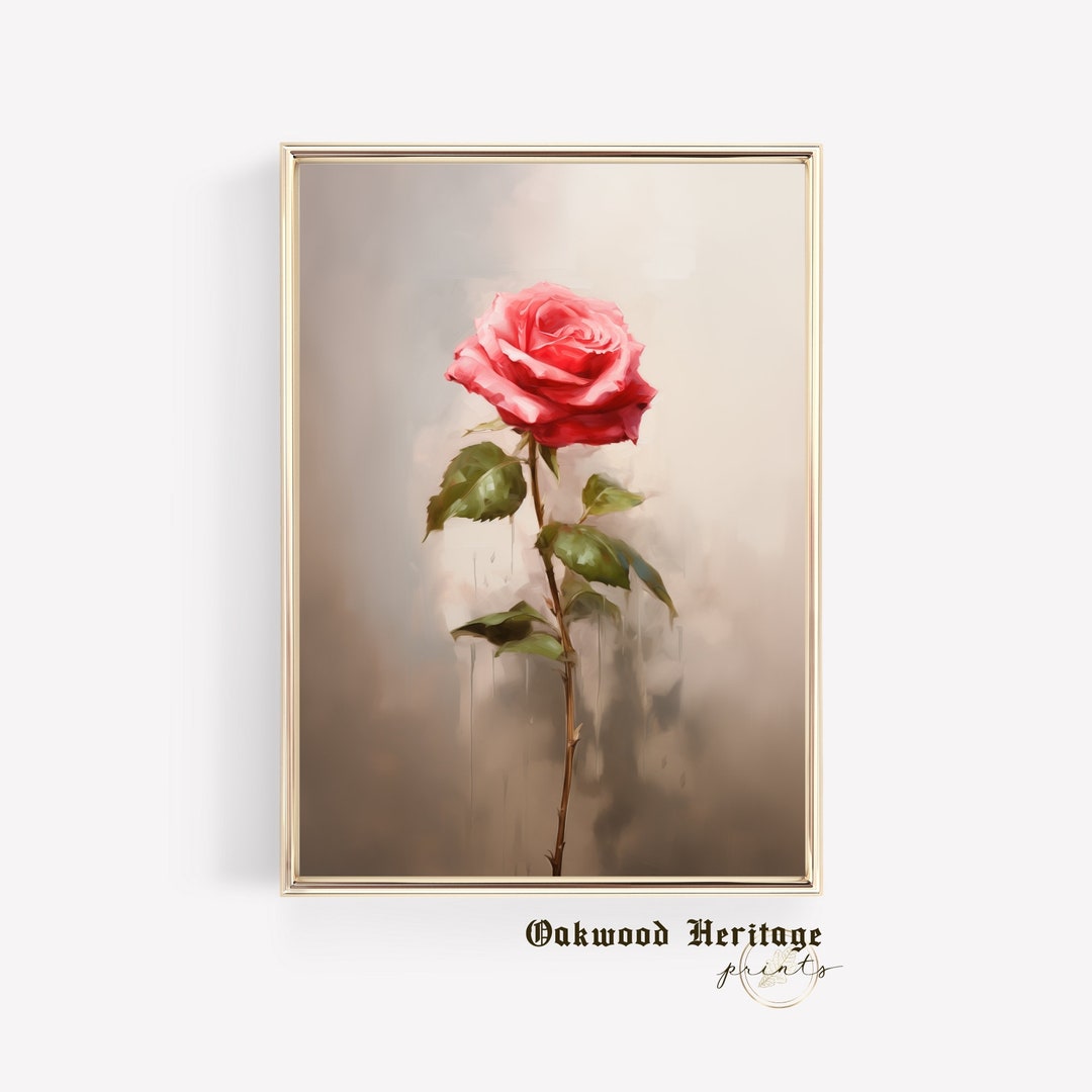Valentines Day Red Rose Painting Vintage Wall Art Romantic Rose Print ...