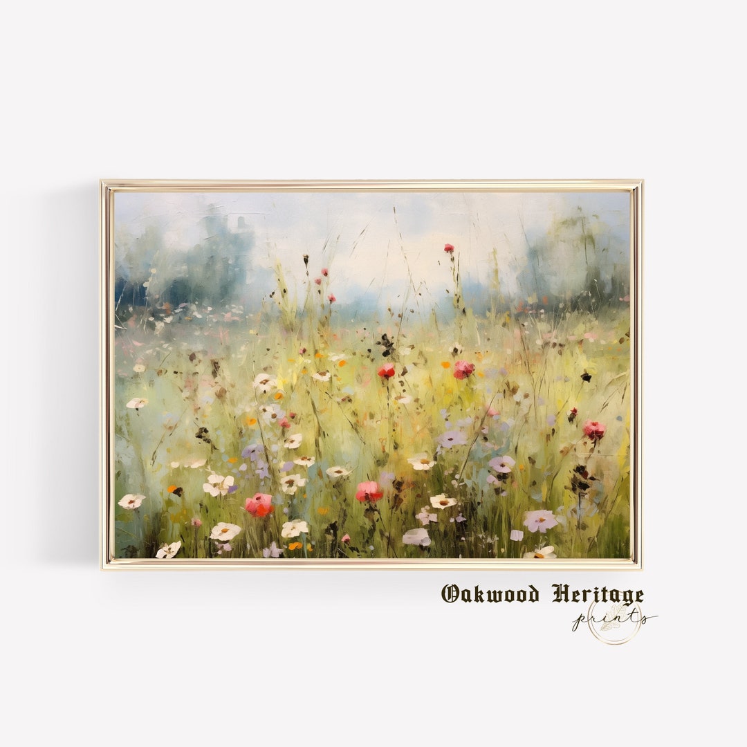 Spring Meadow Wildflowers Printable Art Impressionist Oil Painting in ...