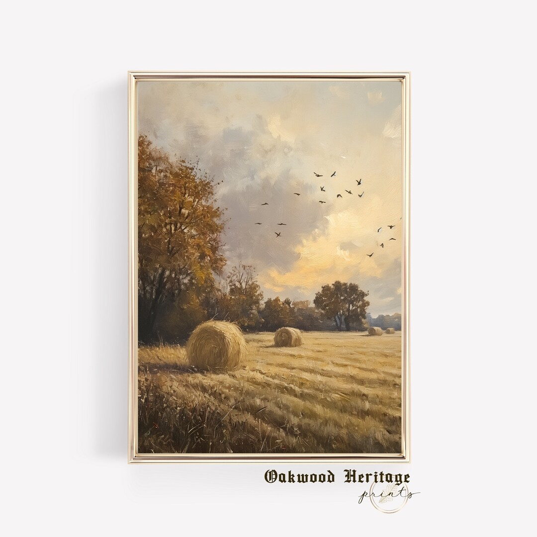 Printable Hay Field Wall Art Vintage Autumn Countryside Painting ...