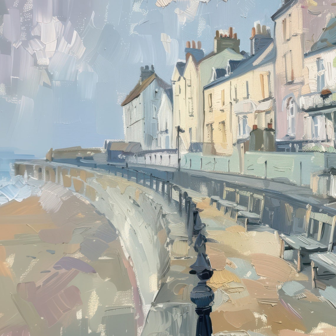 Printable Seafront Coast Painting Vintage English Seaside Town Wall Art ...