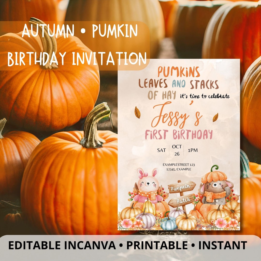 Pumkin Birthday Invitation, Pumkin Patch Invitation, Editable Birthday ...