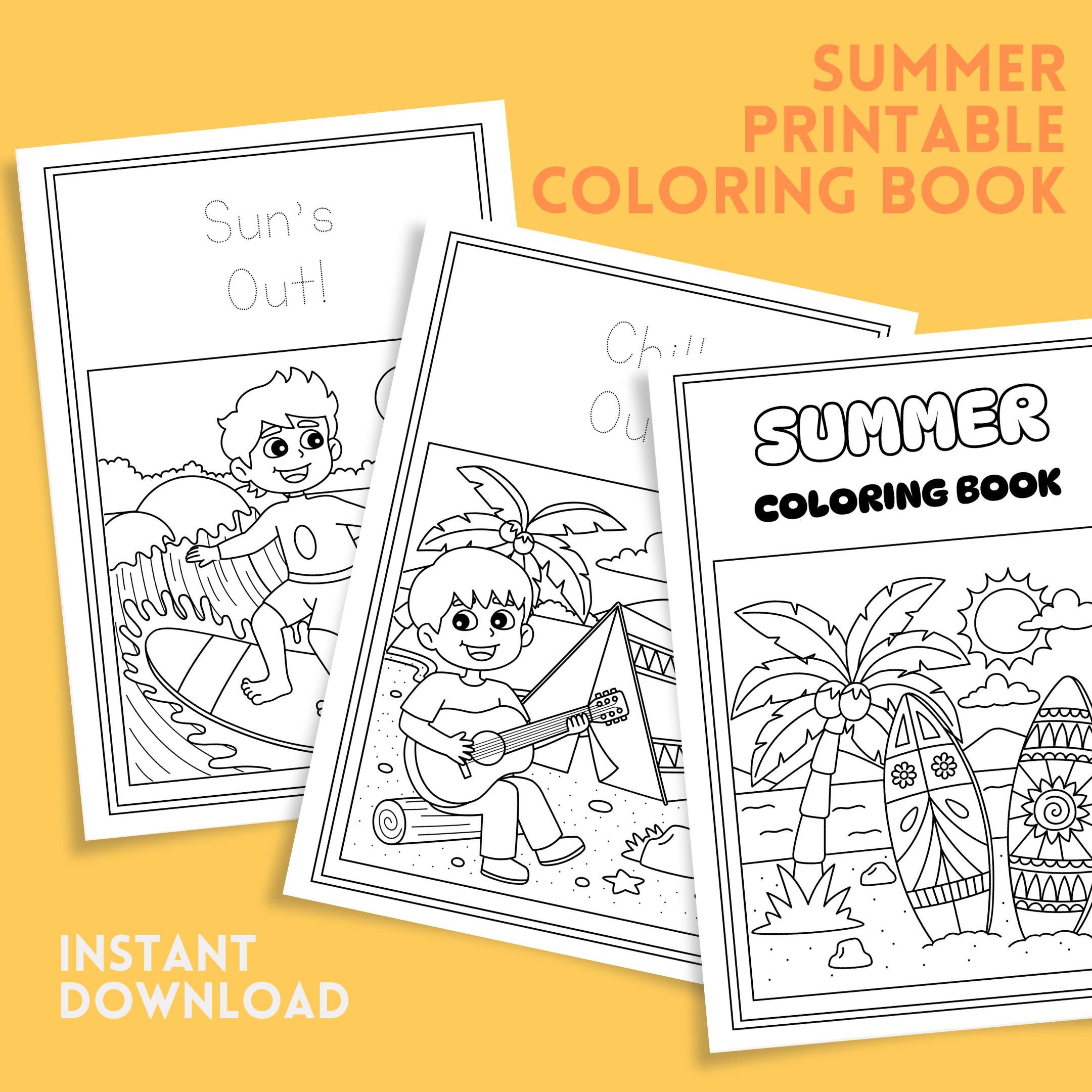 Summer Fun Kids Coloring Book • Printable Activities • Beach, Ice Cream ...
