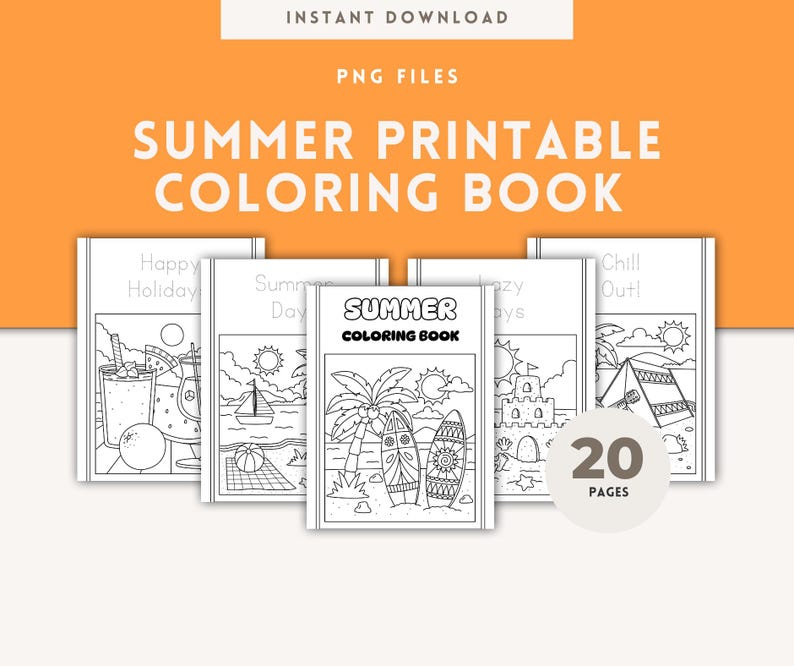 Summer Fun Kids Coloring Book • Printable Activities • Beach, Ice Cream ...