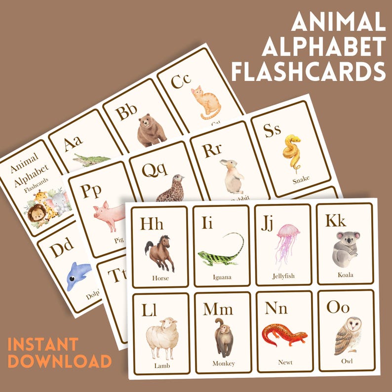 Alphabet Animal Flashcards Printable – A to Z ABC Cards for Kids ...