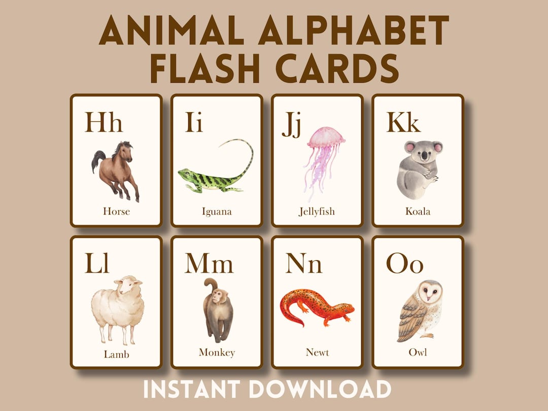 Alphabet Animal Flashcards Printable – A to Z ABC Cards for Kids ...
