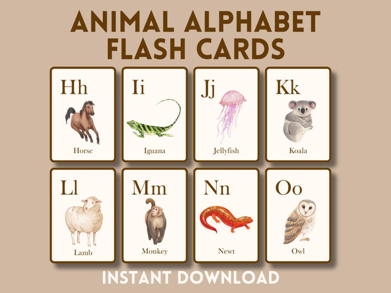 Alphabet Animal Flashcards Printable – A to Z ABC Cards for Kids ...