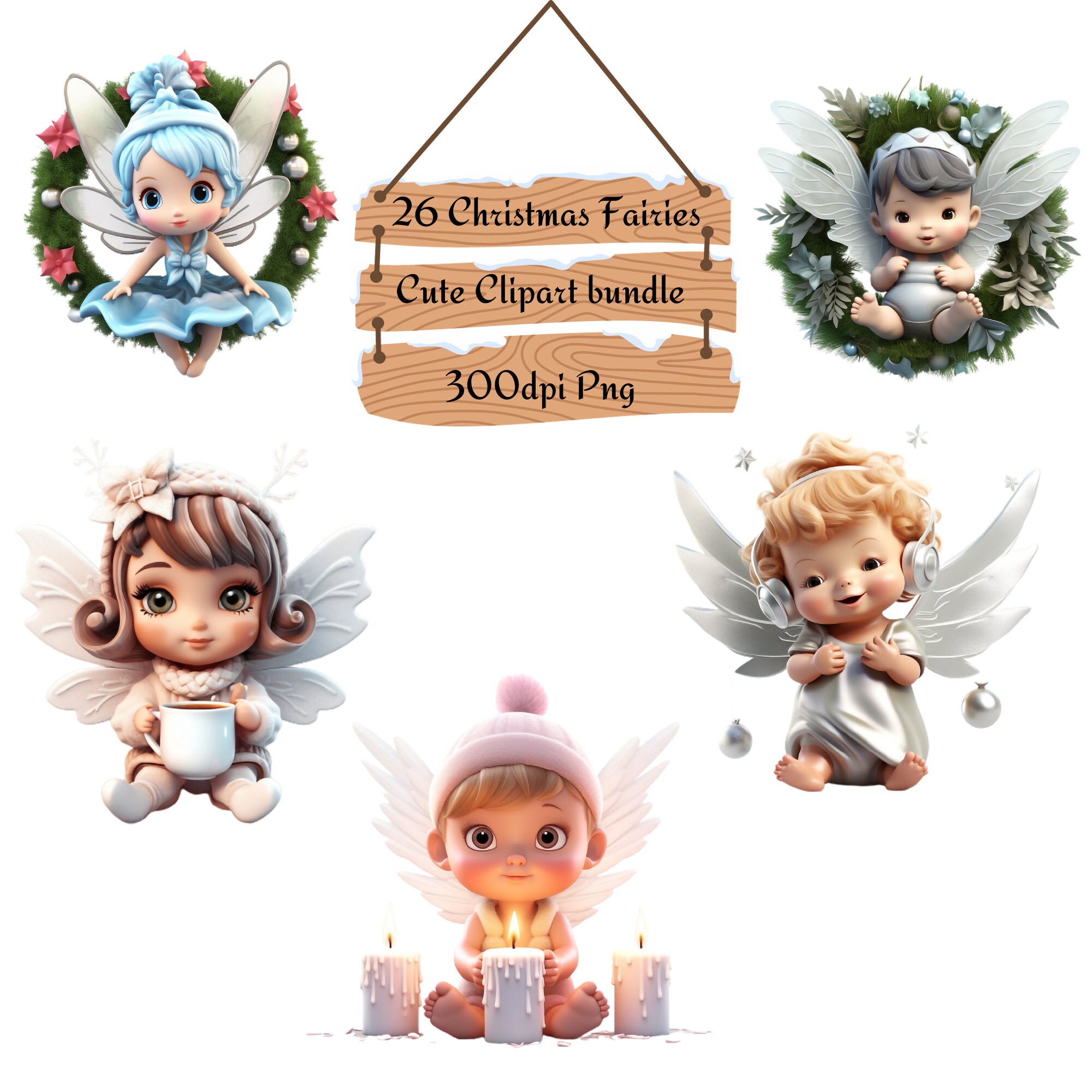 26 Christmas Fairy Commercial License Png Clipart Bundle, Baby Fairies ...