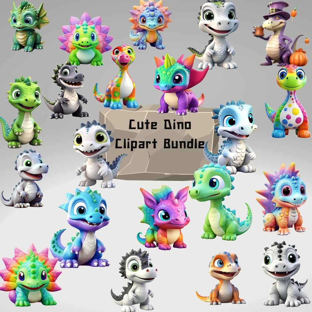 Cute Dinosaur Clipart Bundle, 20 Dinosaur Clipart Pngs, Dinosaur ...